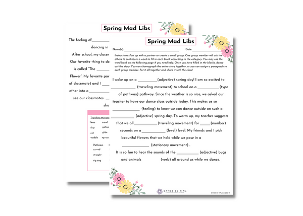 Spring Mad Libs Ages 5-10 - Dance Ed Tips