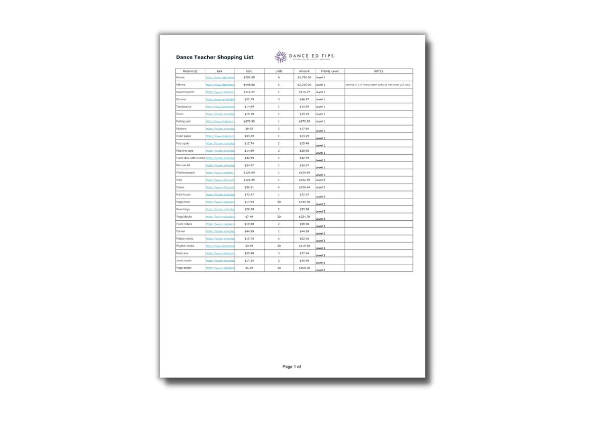 Shopping List For Teachers Digital Download Dance Ed Tips Shopping List For Teachers Digital Download Dance Ed Tips